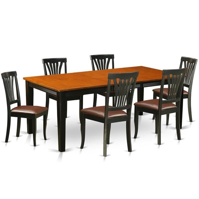 Faux Leather Dining Set - Table with 6 Solid Chair, Black & Cherry - 7 ...