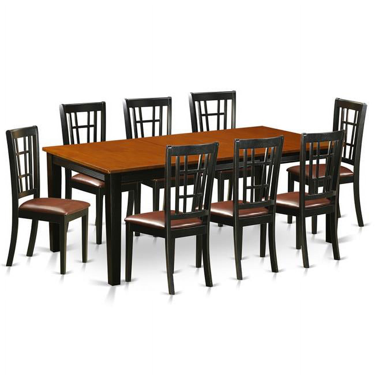 Faux Leather Dining Set - Table with 8 Solid Chairs, Black & Cherry - 9 ...