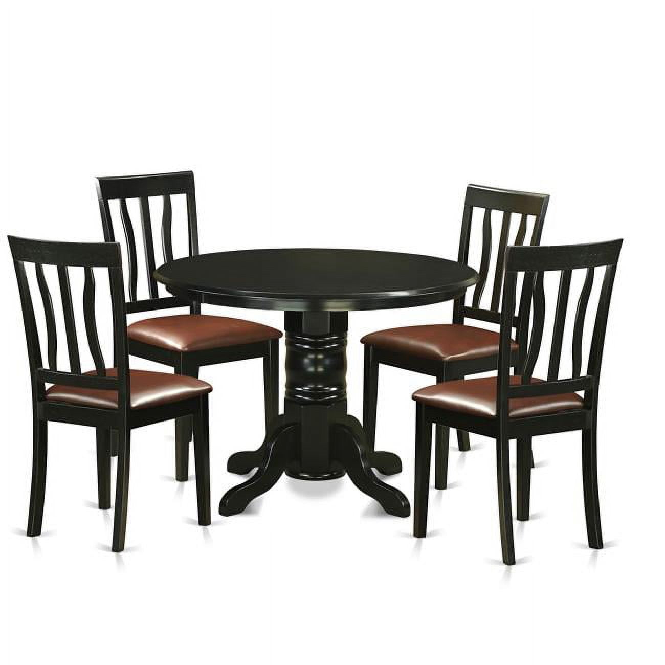 Faux Leather Dining Set with 4 Table & 4 Chairs, Black - 5 Piece ...