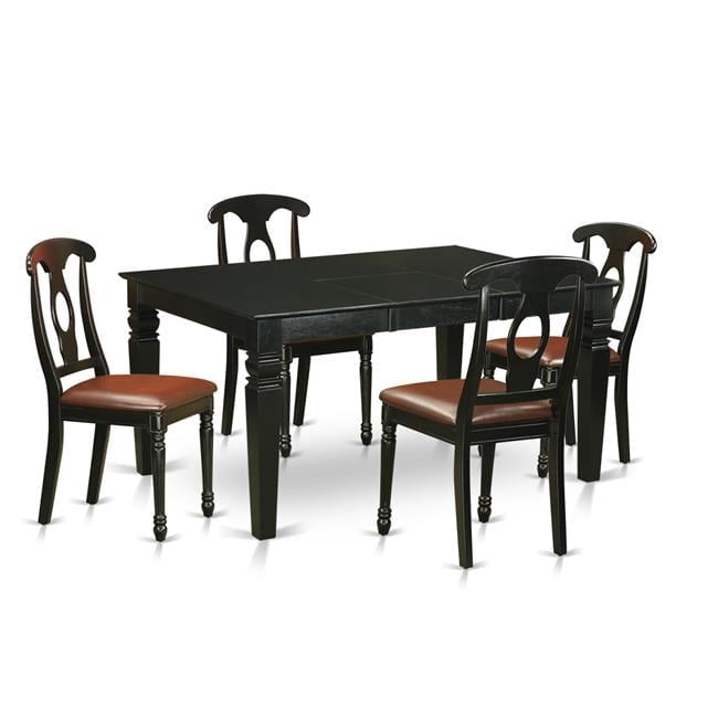 Faux Leather Dining Table Set with 4 Table & 4 Chairs - Black - 5 Piece ...