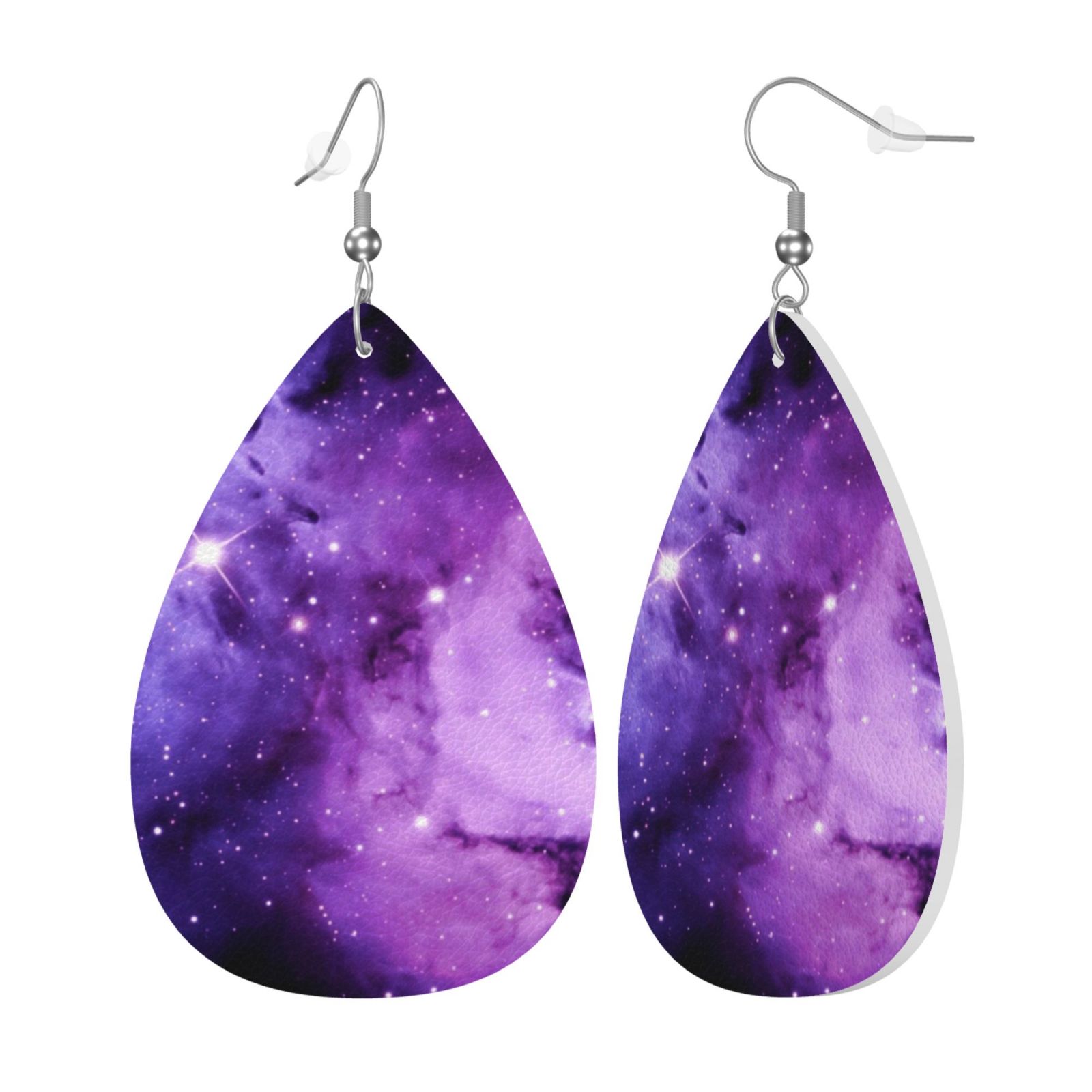 Faux Leather Earrings Earring Purple Nebula Space Galaxy Teardrop ...