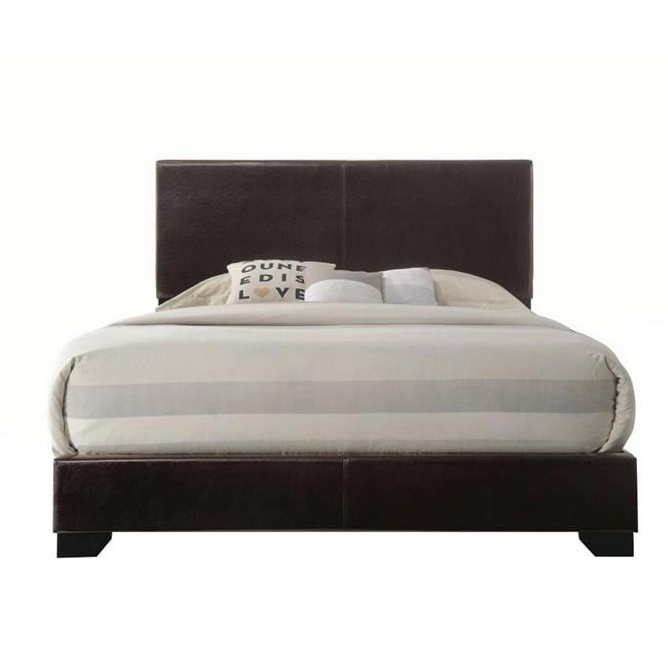Faux Leather Eastern Bed with Low Profile Footboard, Espresso Brown ...