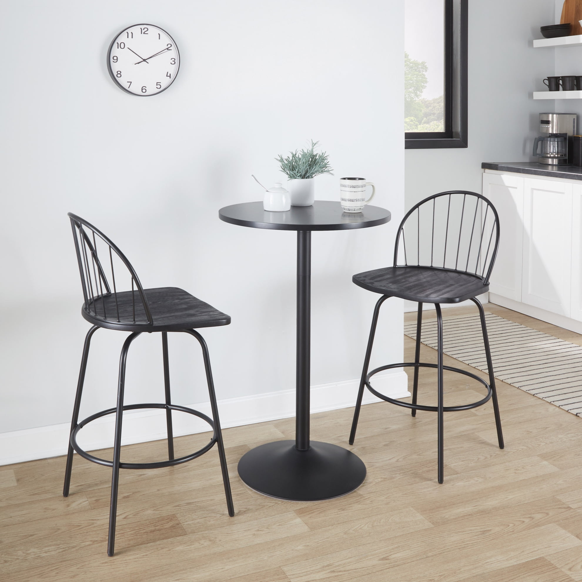Faux Leather Fixed-Height Counter Stool with Swivel and Round Black ...