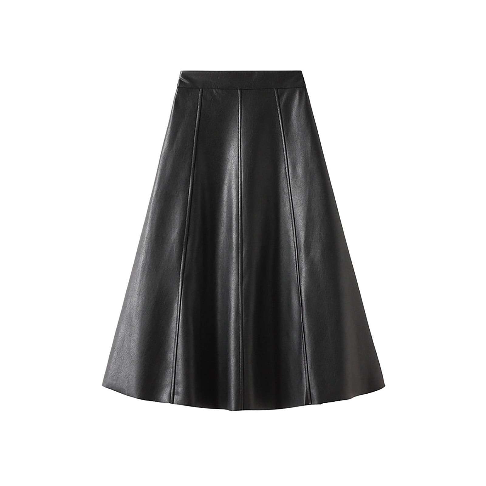 Faux Leather Flare Skirt, Womens High Waisted Skirt Midi Length Elegant Business Work Cocktail ...
