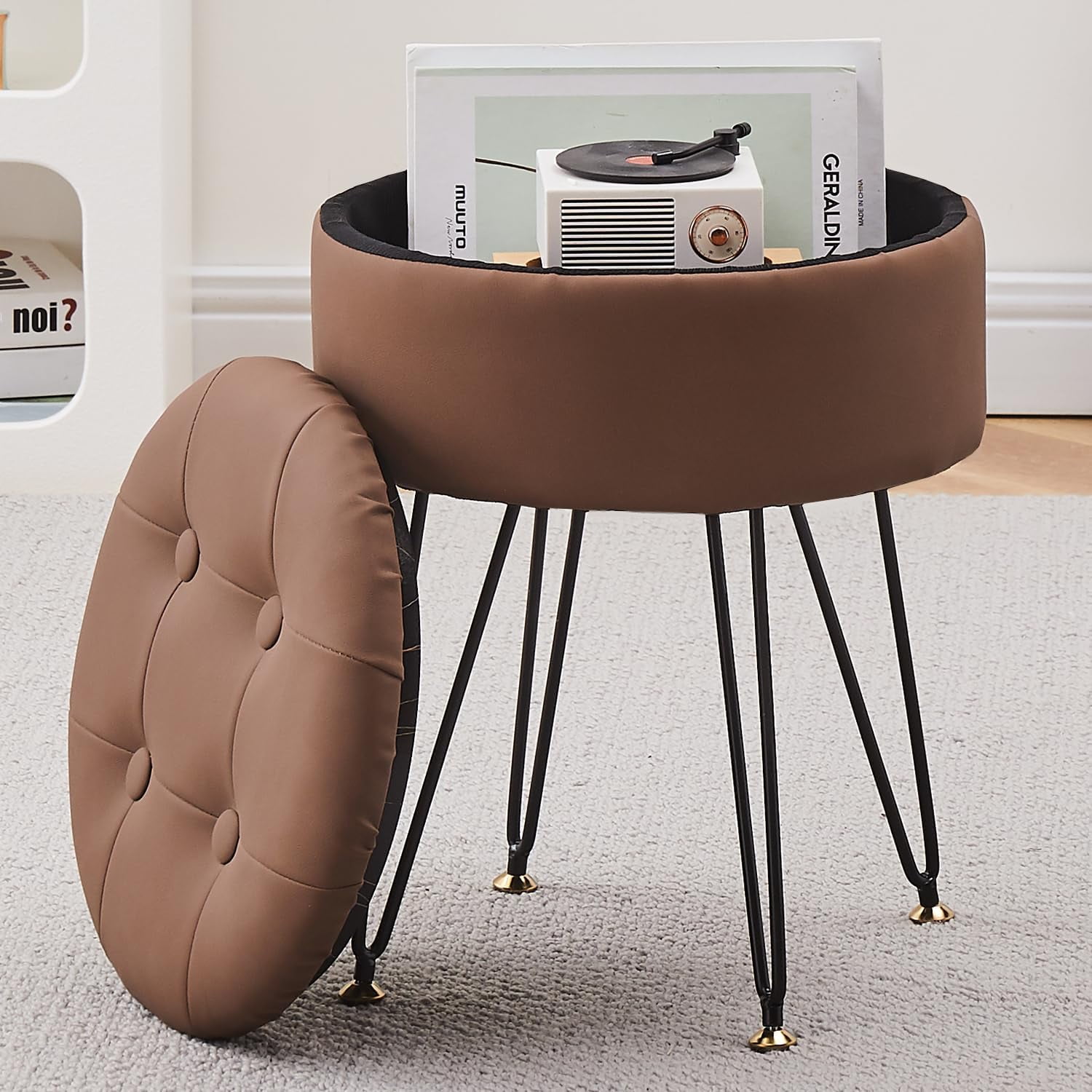 Faux Leather Foot Rest Stool Multipurpose Dressing Stools Upholstered ...