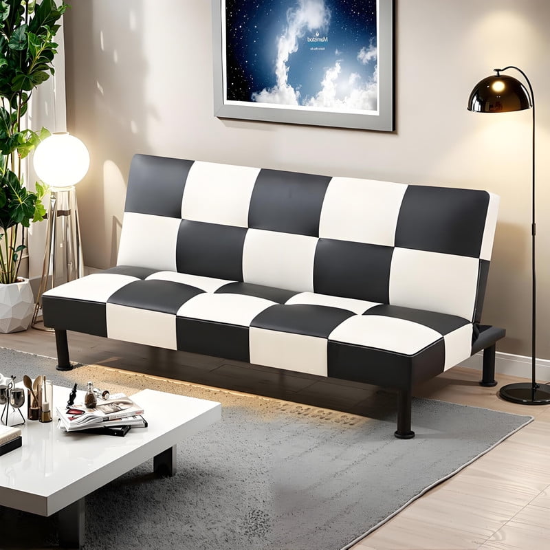 Faux Leather Futon Couch, Convertible Sofa Bed with Adjustable, Modern ...