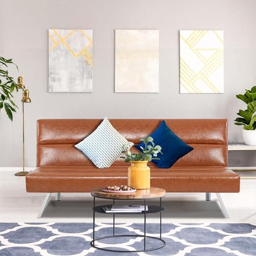 Faux Leather Futon, Modern Convertible Folding Sofa Bed with Chrome ...