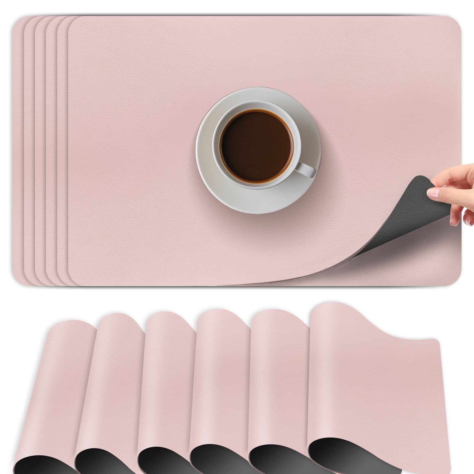 Faux Leather Washable Wipeable Table Placemats, Water-Resistant Set of ...