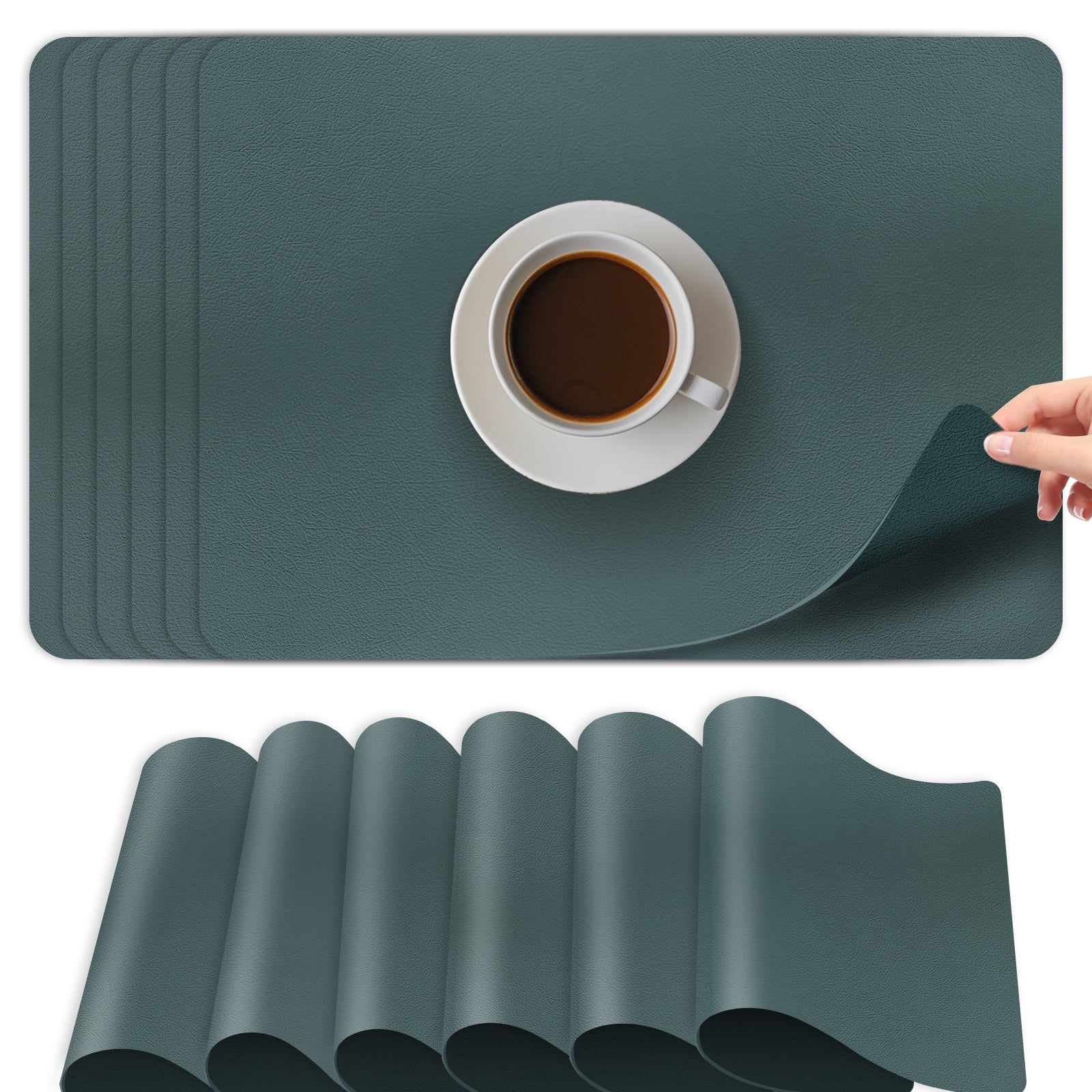 Leather Place Mats Indoor Set of 6, Washable Wipeable Table Placemats ...