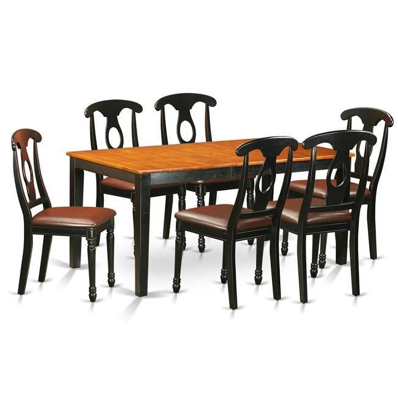 Faux Leather Kitchen Table Set - Dining Table & 6 Chairs, Black ...