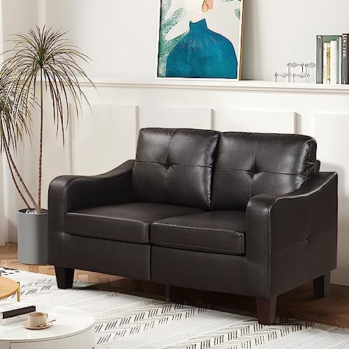 Faux Leather Loveseat Sofa Living Room, Upholstered 2-seat Sofa Couch ...