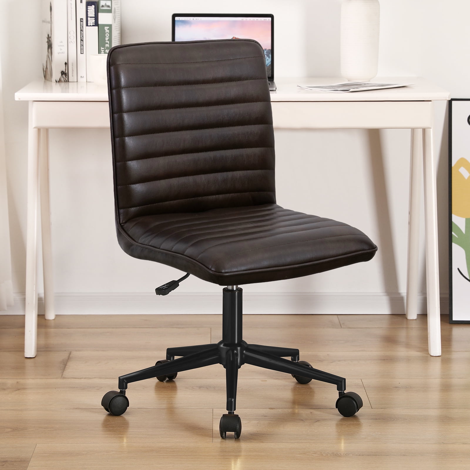 Faux Leather Mid-Back Office Desk Task Chair Swivel Adjustable Computer ...