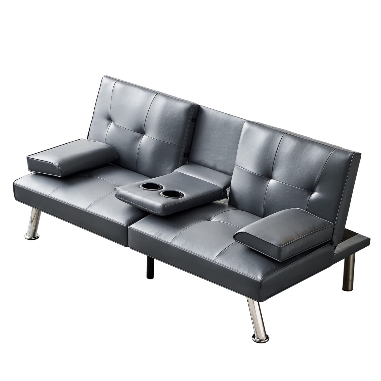 Faux Leather Modern Sofa Bed with 3 Adjustable Positions Backrest ...