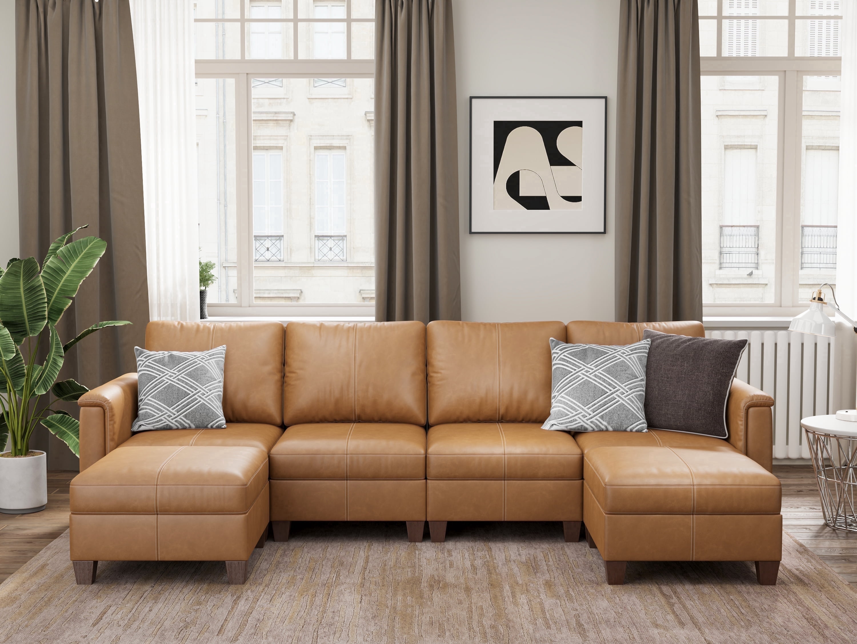 SITJOY 118" Faux Leather Modular Sectional Couches with Storage ...