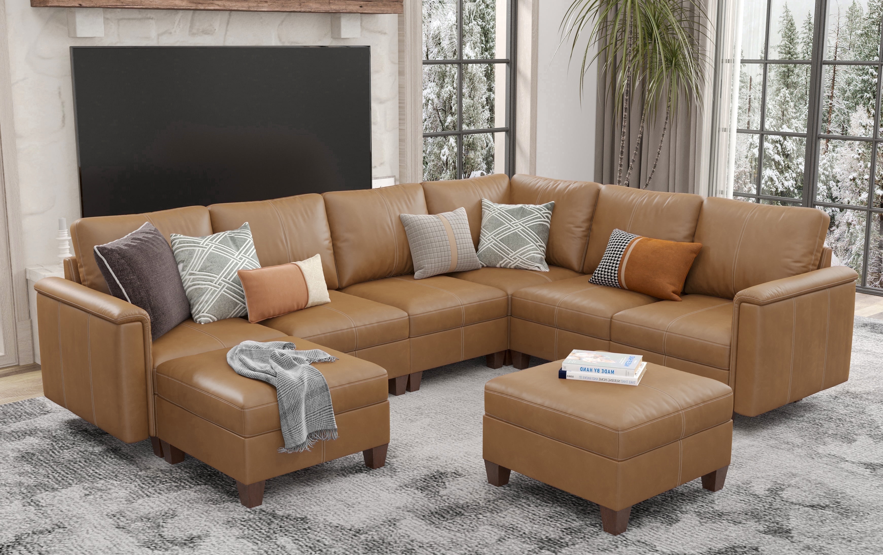 SITJOY 118" Faux Leather Modular Sectional Couches with Storage ...