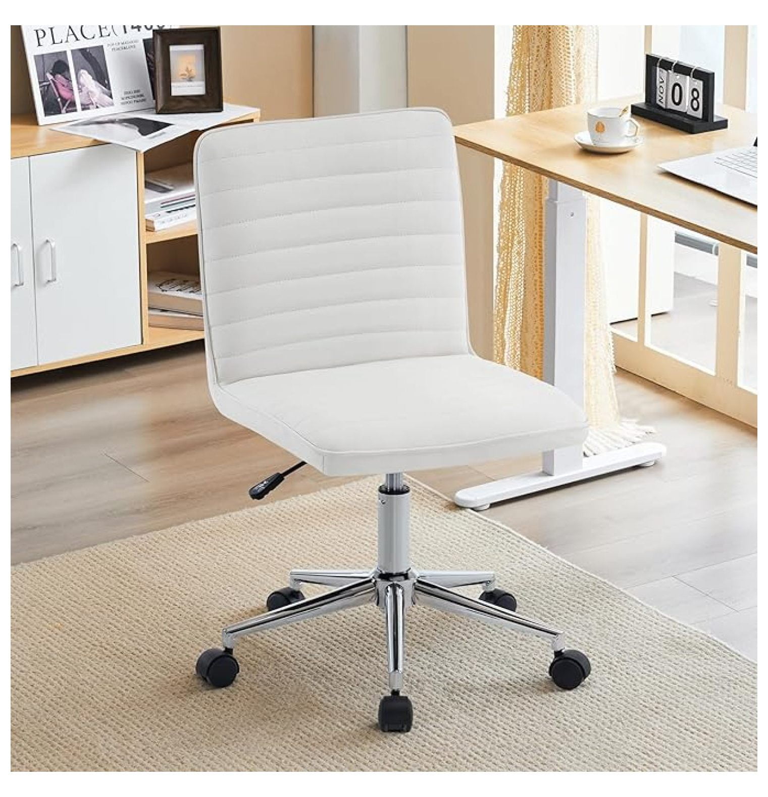 Faux Leather Office Chair, Adjustable Swivel Task Chair - White Desk ...