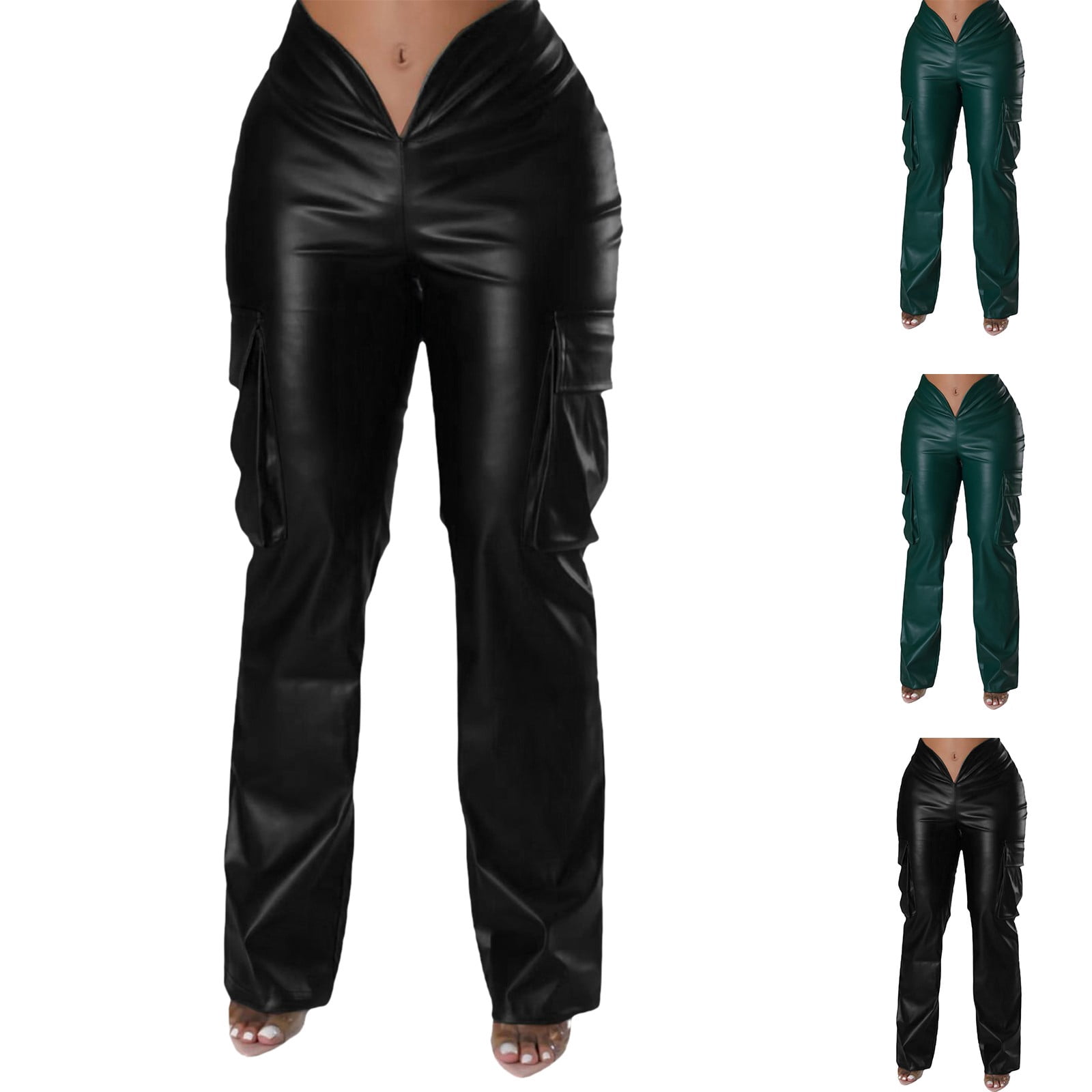 Faux Leather Pants Pu Leather Pants Fashionable Stretch Pocket Leather ...