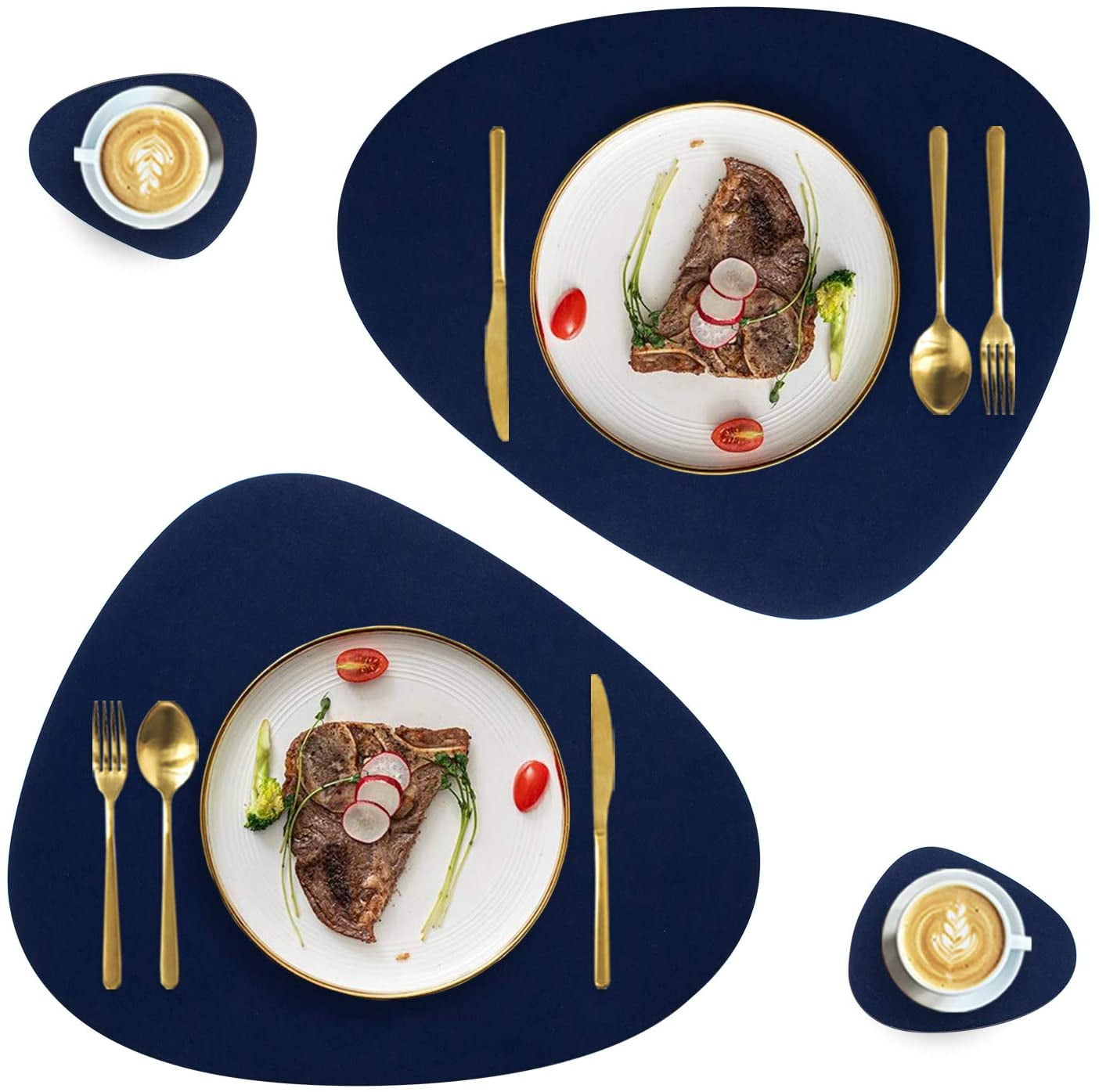 Faux Leather Placemats and Coasters Set, Round Leather for Dinner Table ...