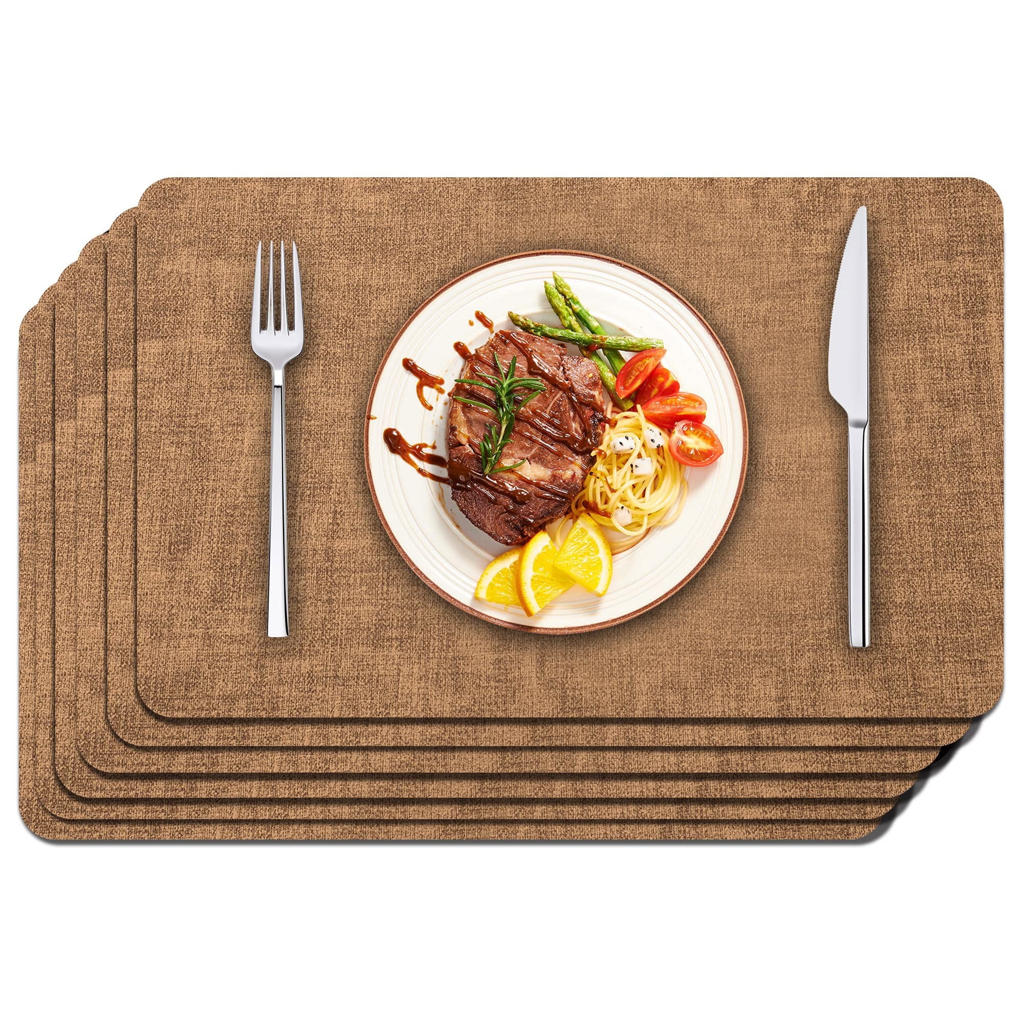 Faux Leather Placemats Set of 6 - Waterproof - Wipe Clean - Heat ...