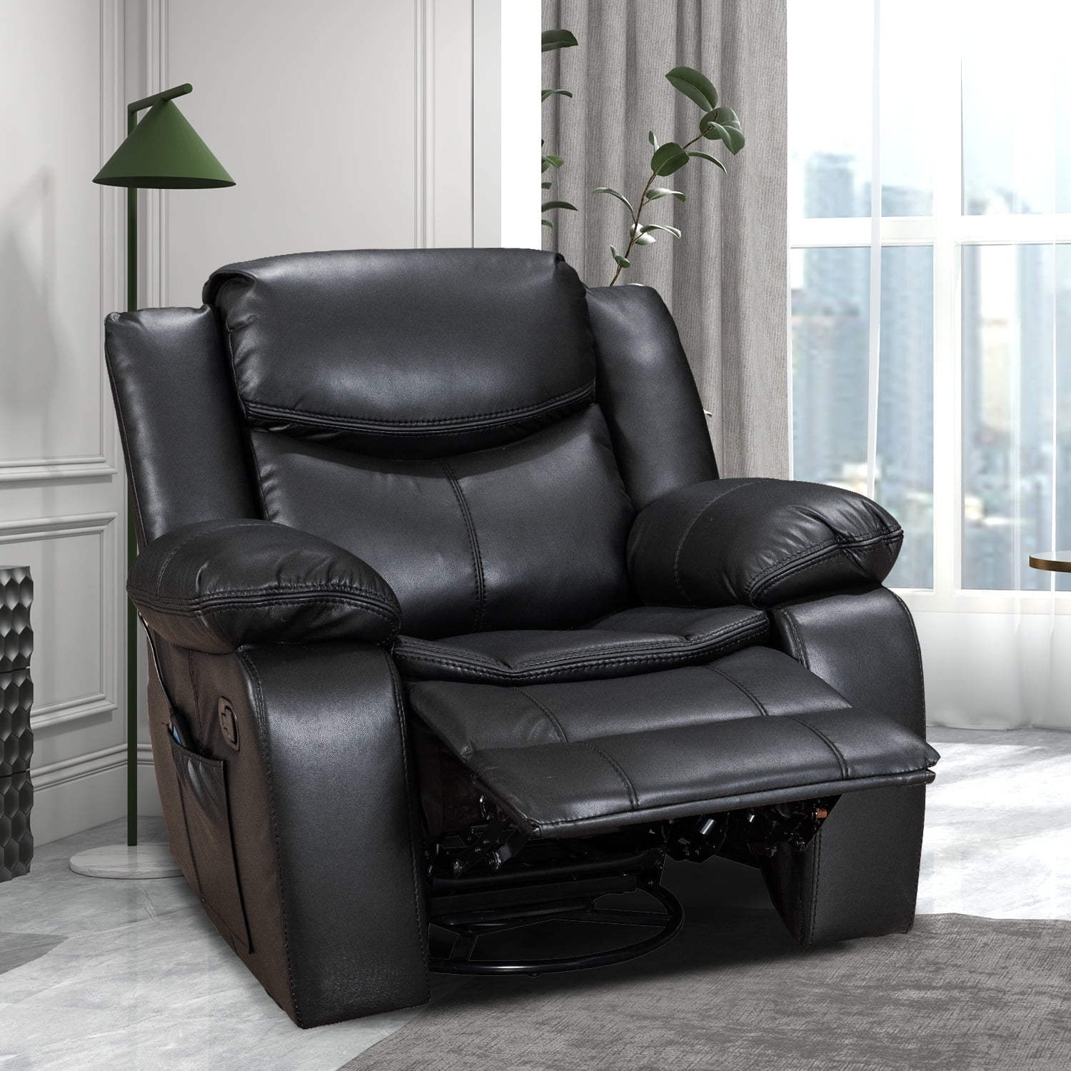 Leather Power Recliner Chair, Swivel Rocking, Wide Home Theater Seat ...