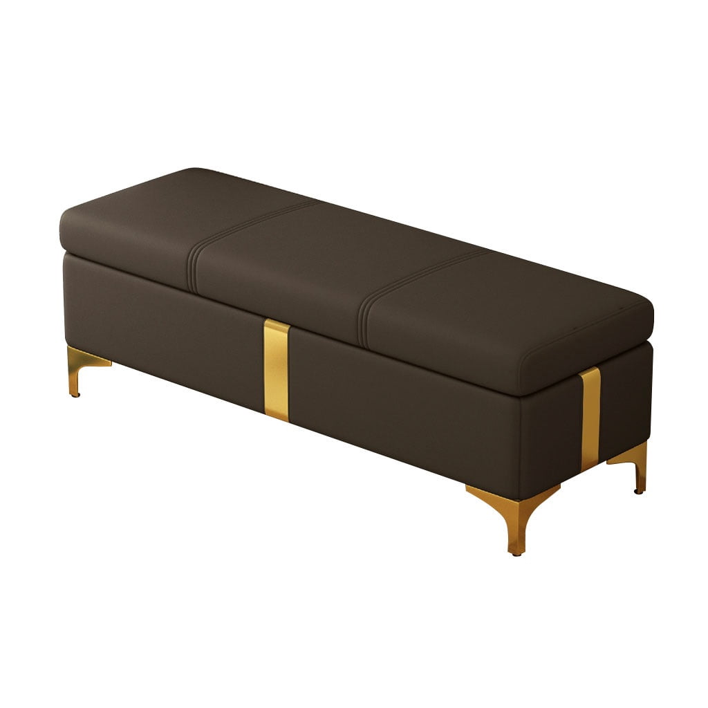 Faux Leather Rectangle Footstool Ottoman,Entryway Shoe Seat Bench with ...