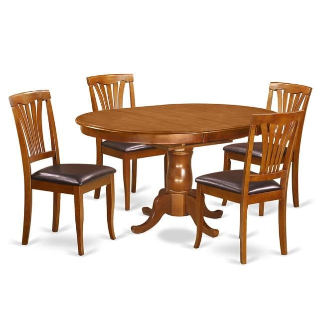 Faux Leather Set Portland Dining Table with Leaf & Four Upholstered Seat Chairs, Saddle Brown ...