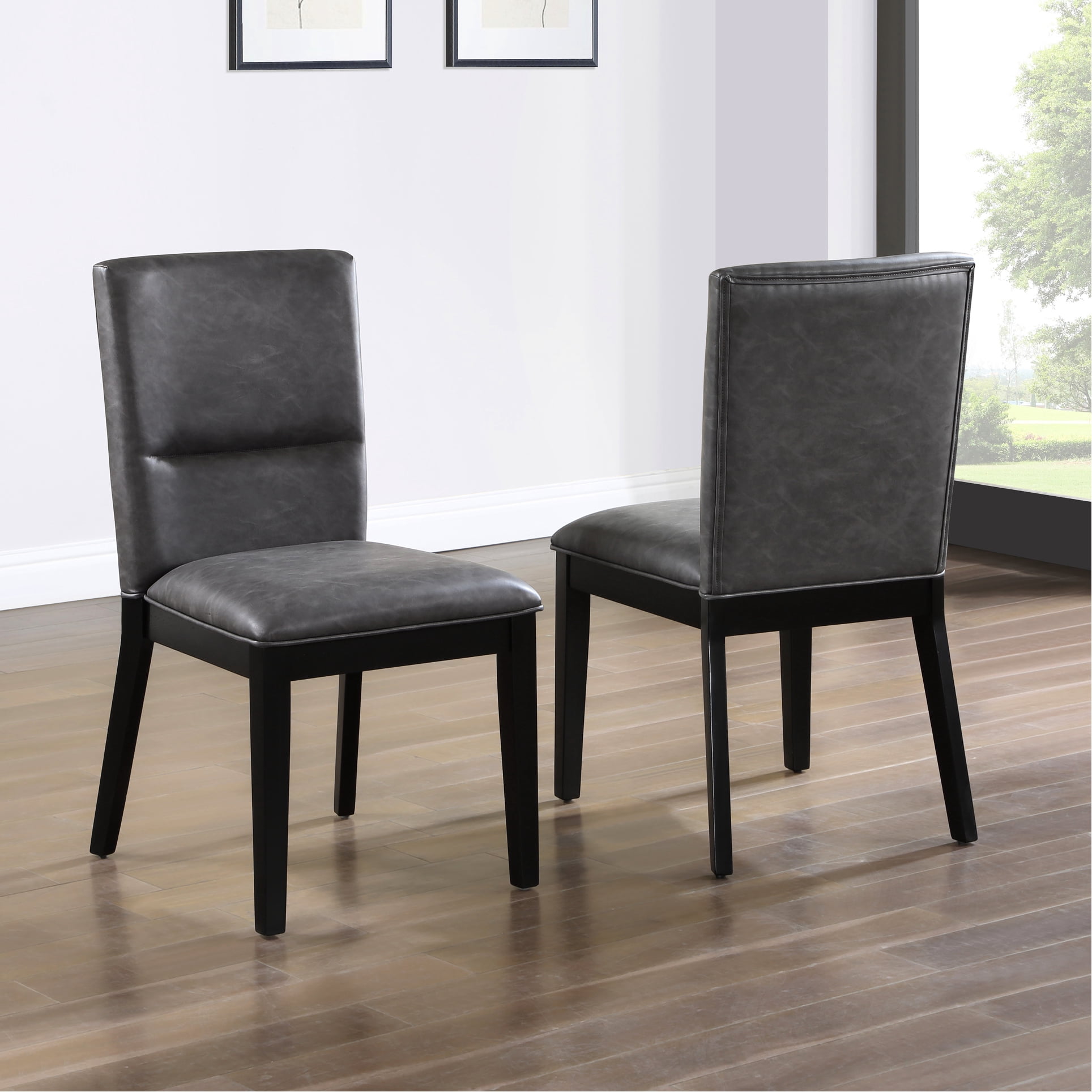 Faux Leather Side Chair (2) Gray - Adds A Chic Look Chairs Protects ...