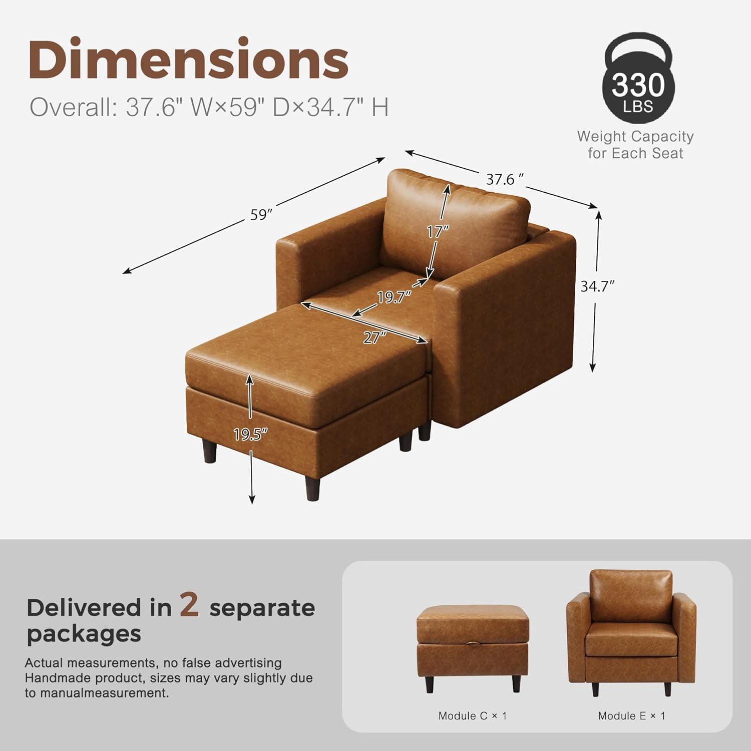 Faux Leather Single Sofa with Storage Ottoman, Modern Accent Chair Deep ...