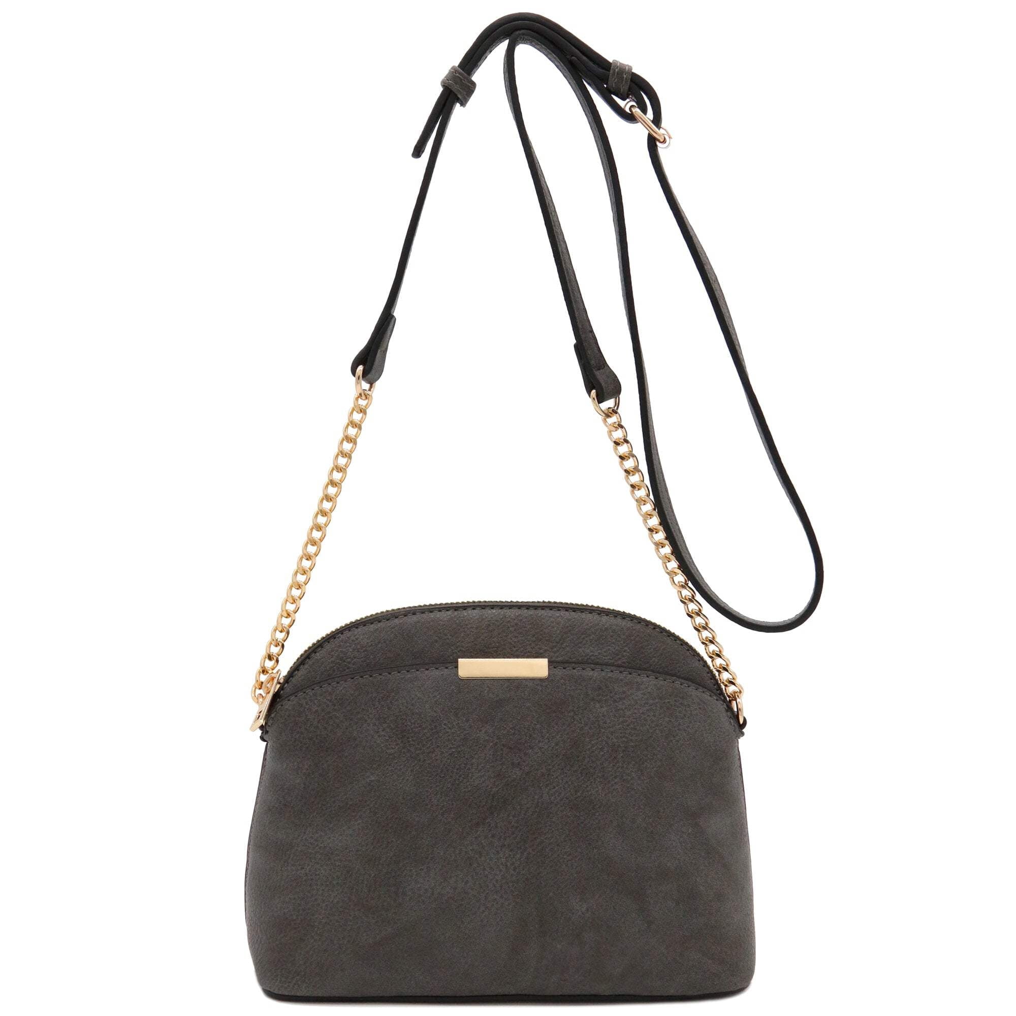 Faux Leather Solid Small Dome Crossbody Bag with Chain Strap - Walmart.com