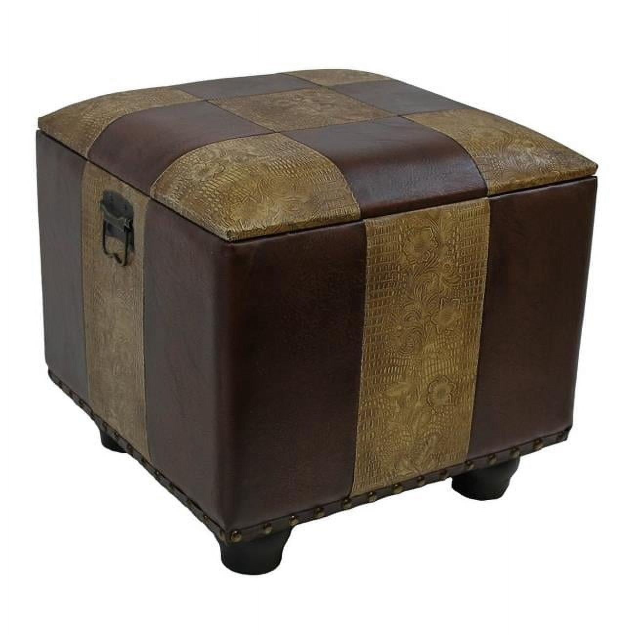Faux Leather Square Ottoman with Lid, Mixed Patch Work - Walmart.com
