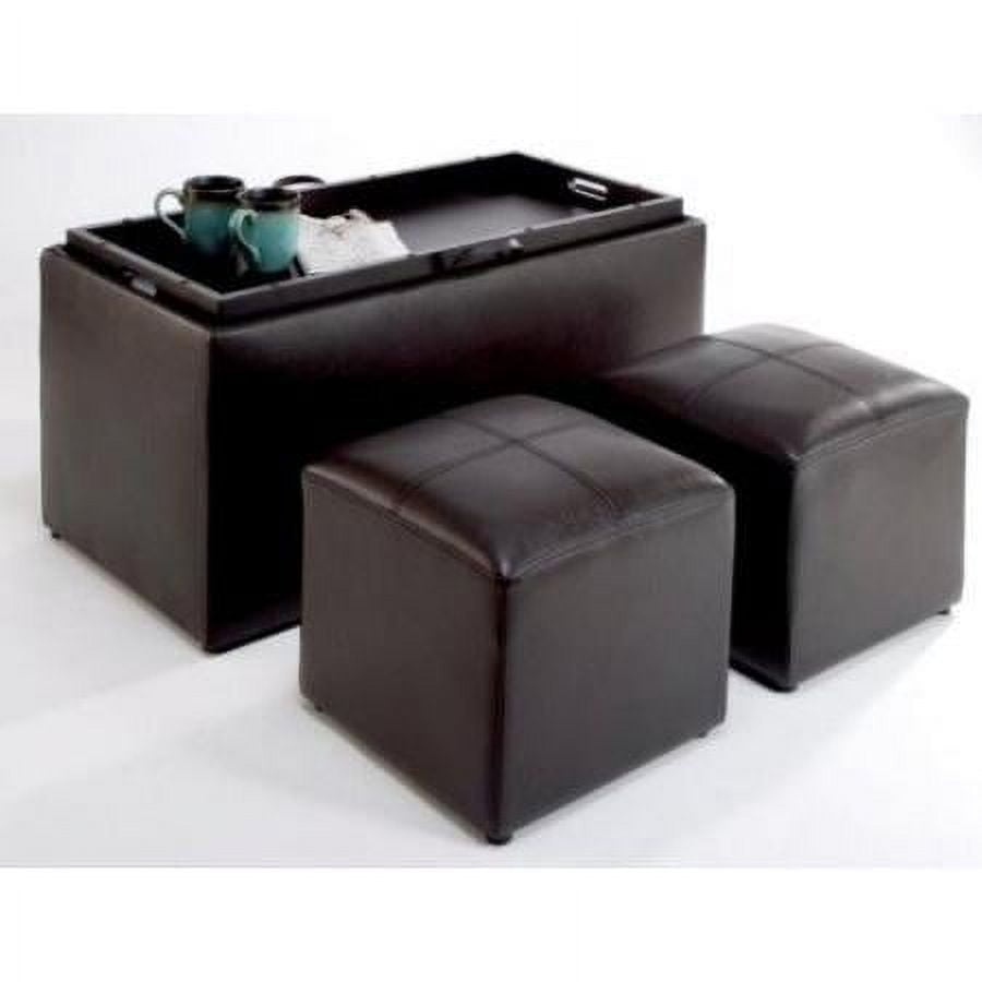 Faux Leather Storage Bench Coffee Table with 2 Side Ottomans - Walmart.com