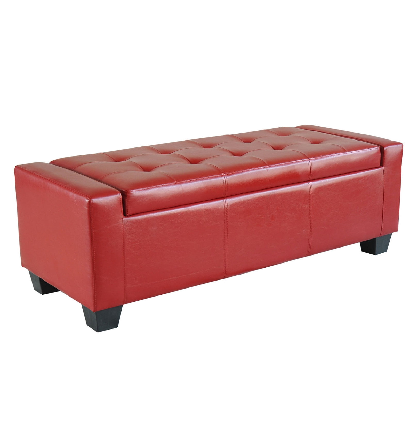 Faux Leather Storage Ottoman, 50.5" Red Tufted Bench; Living Room Couch ...