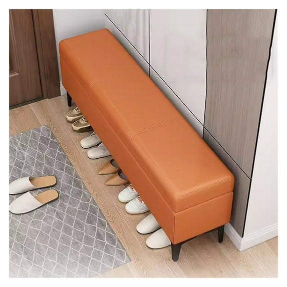 Faux Leather Storage Ottoman Bench Extra Long Upholstered Bedroom Bench ...