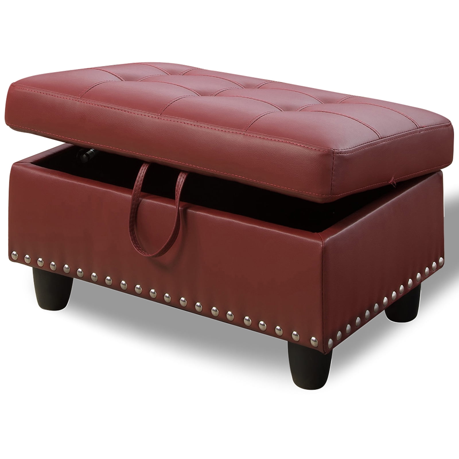 Faux Leather Storage Ottoman Bench, Storage Chest, Foot Rest Stool, Red ...