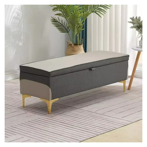 Faux Leather Storage Ottoman Bench with Hinged Lid,Upholstered ...