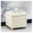 Faux Leather Storage Ottoman with Hinged Lid, 17.5 Inch High Cream ...