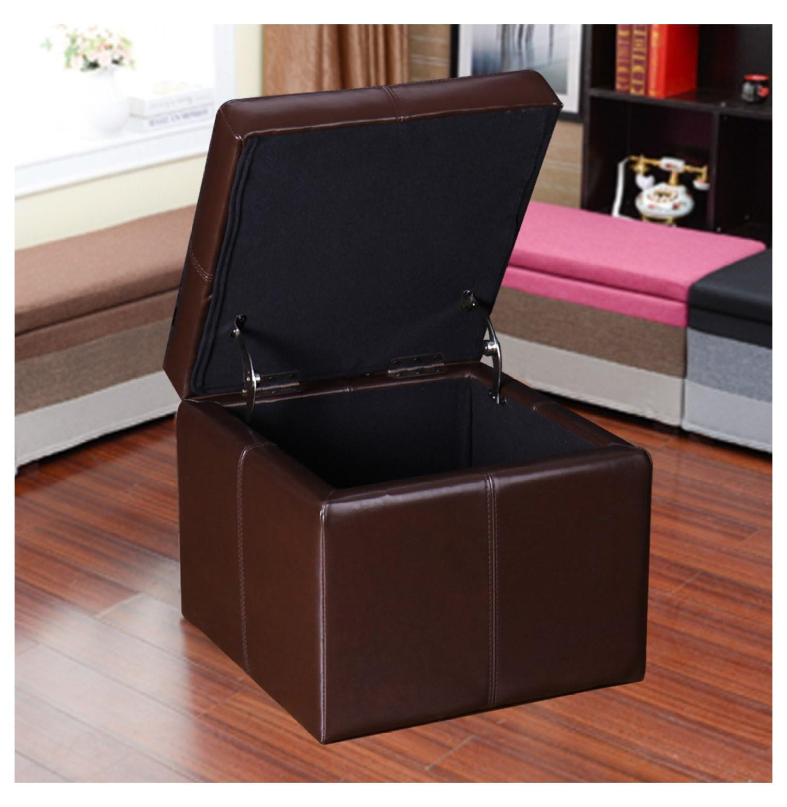 Faux Leather Storage Ottoman Square Footrest Stool Cube Bench Ottoman ...
