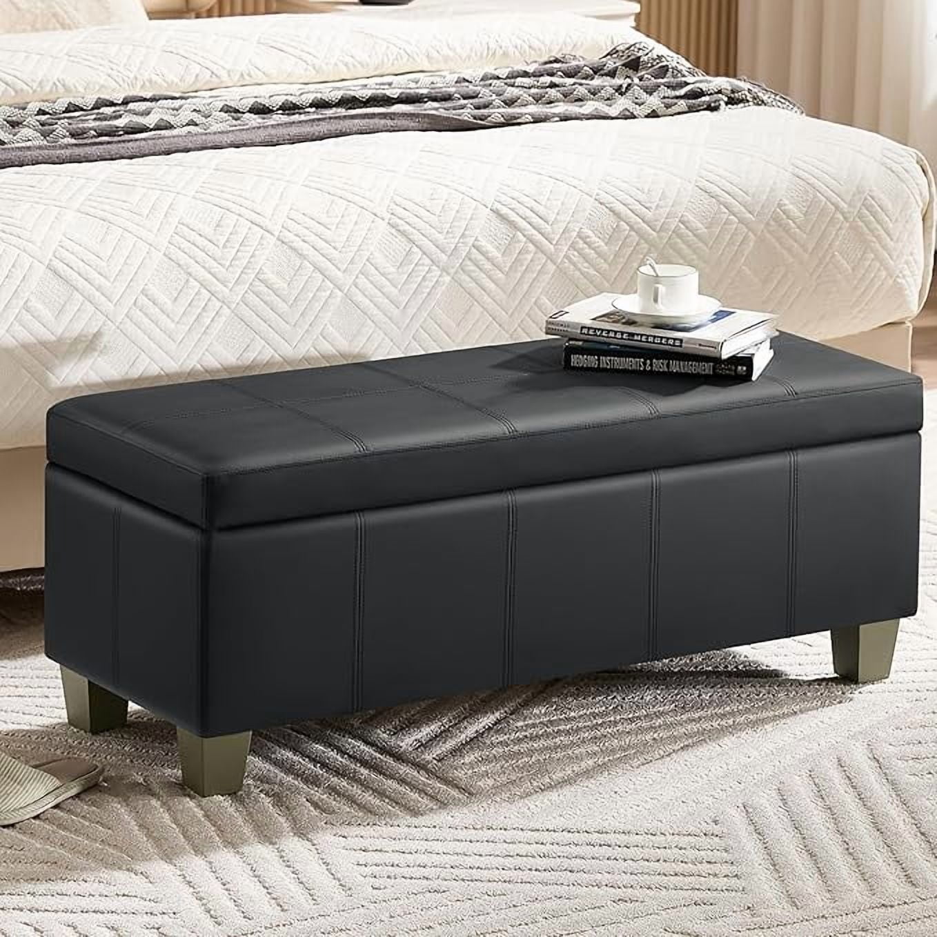 Faux Leather Storage Ottoman, Stitch Tufted Rectangle Upholstered End ...