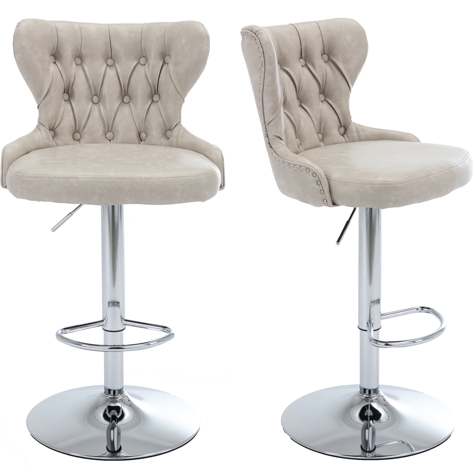 Faux Leather Swivel Bar Stools Set of 2, 25-33 Inch Height Adjustable ...