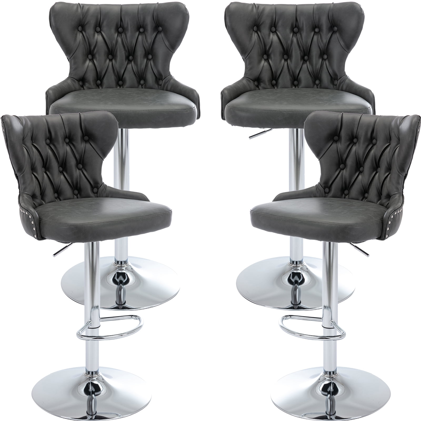 Faux Leather Swivel Bar Stools Set of 4, 25-33 Inch Height Adjustable ...