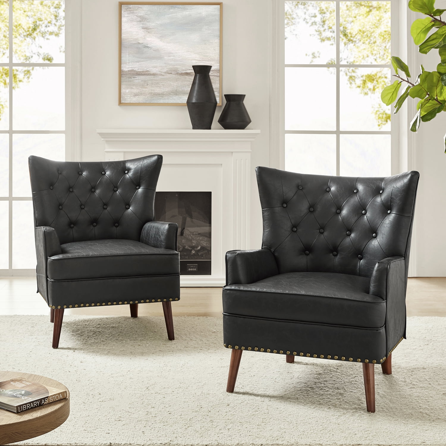Faux Leather Upholstered Armchairs Set Of 2 Lounge Reading Sofa