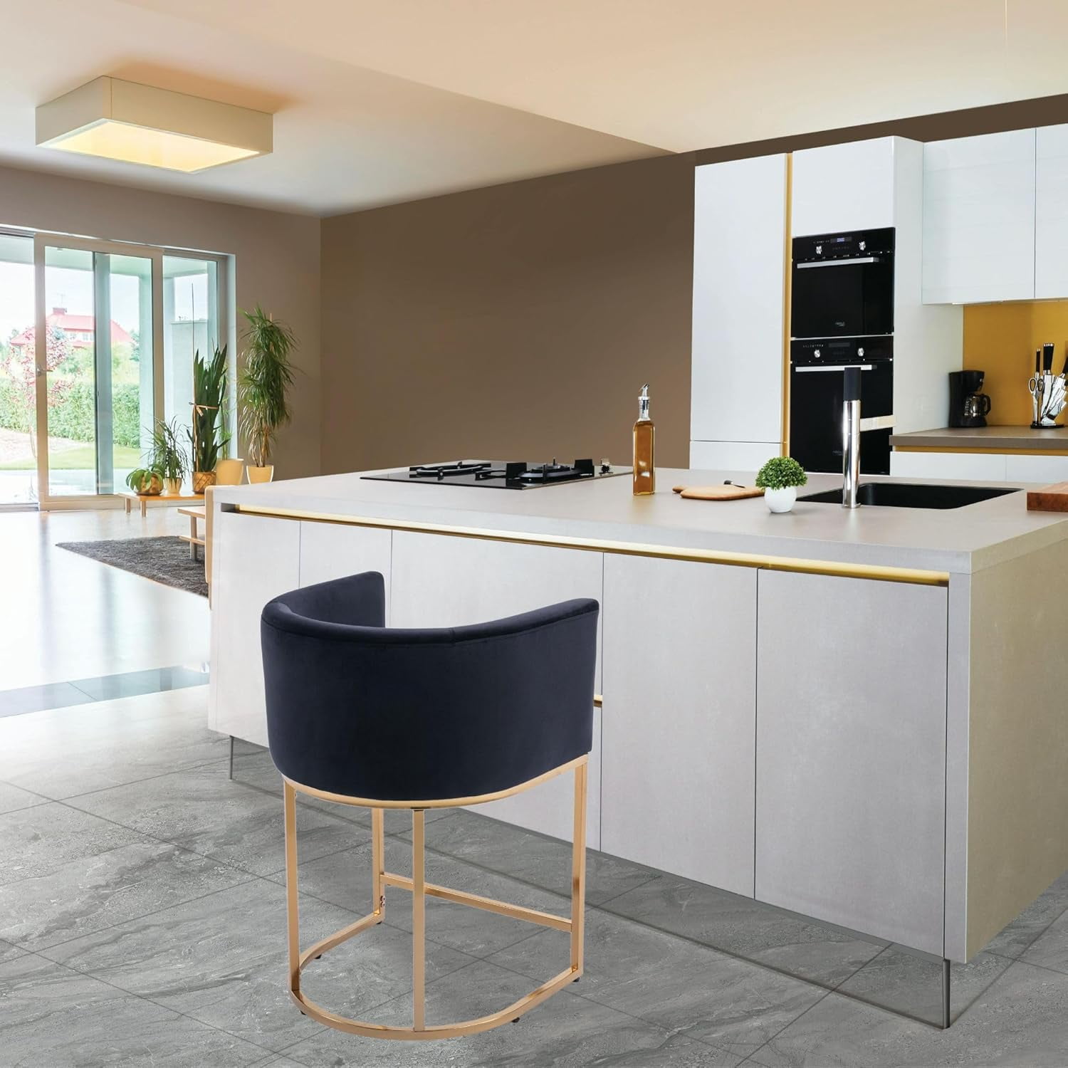 Faux Leather Upholstered Barrel Counter Height Barstools 24" H Modern ...