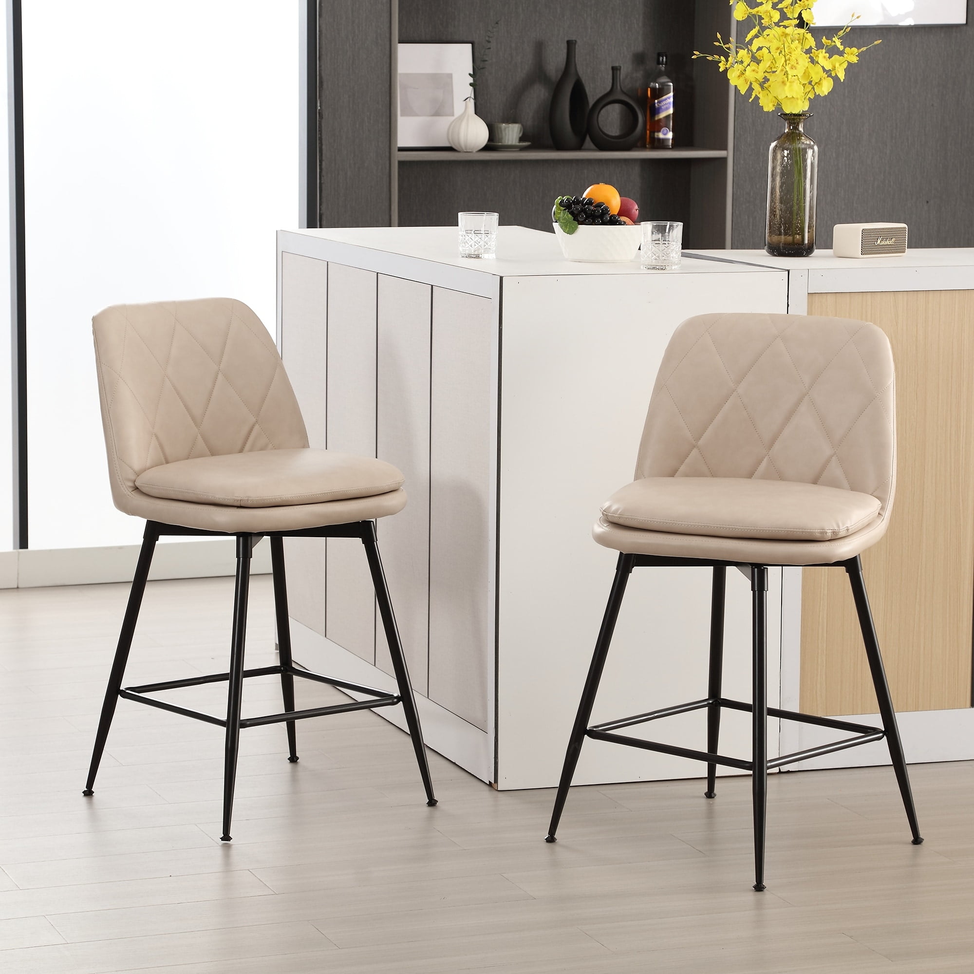 Faux Leather Upholstered Metal Frame Bar or Counter Height Swivel Bar ...