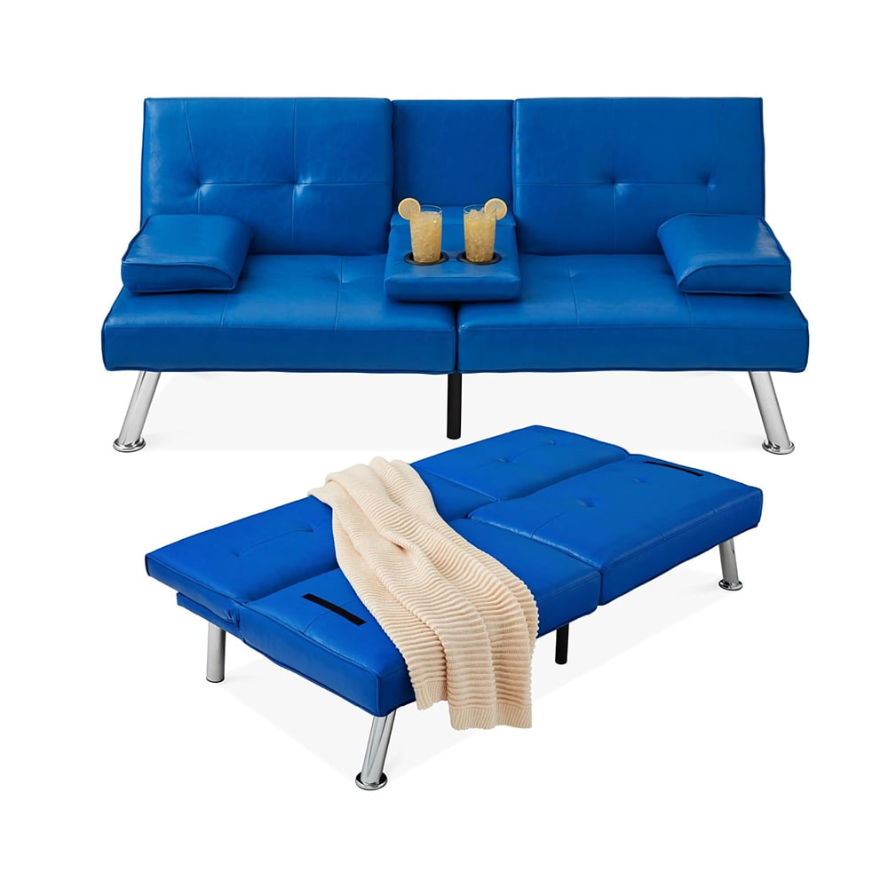 Faux Leather Upholstered Modern Convertible Futon, Adjustable Folding ...