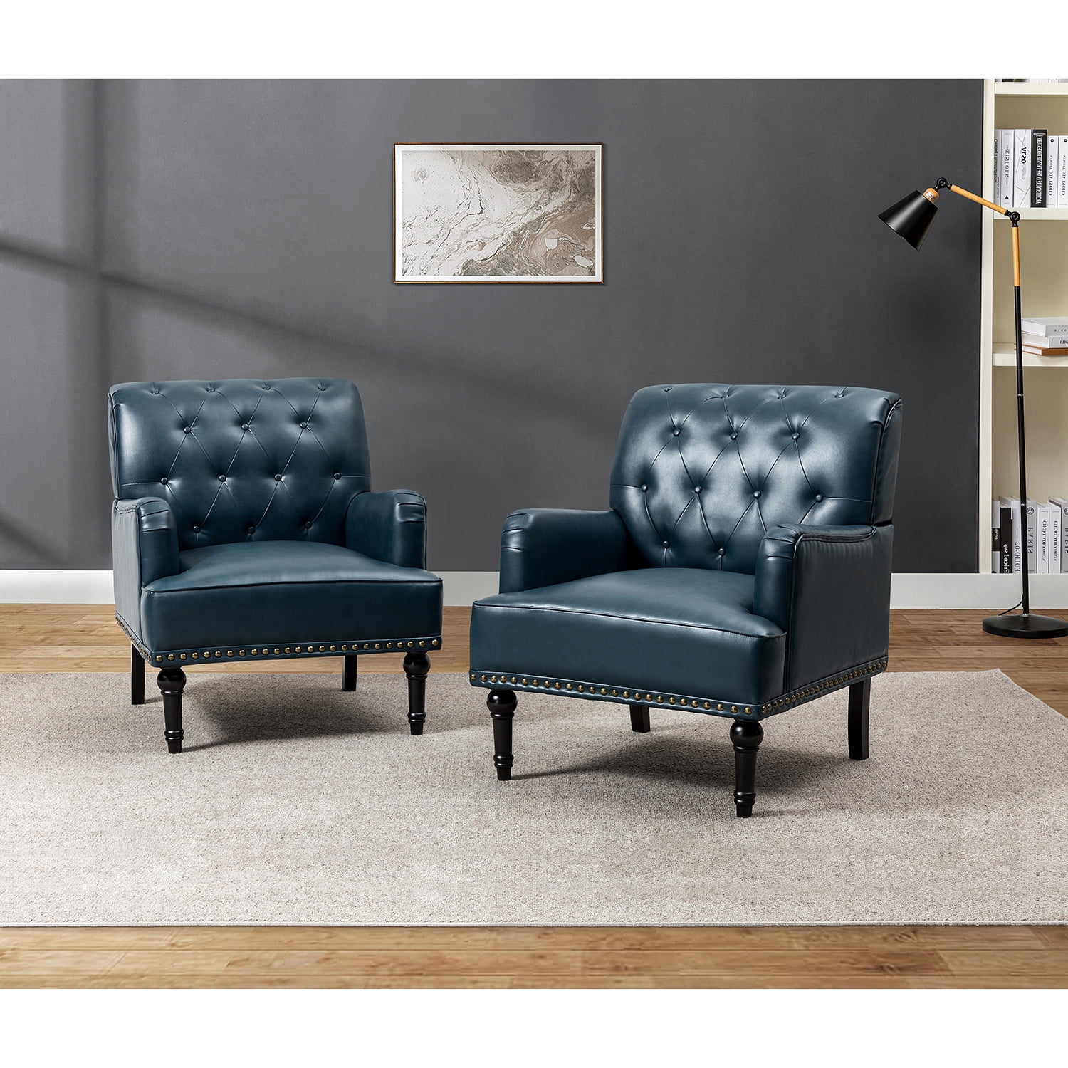 Faux Leather Upholstered Tufted Armchair Set of 2 Lounge Accent Chair ...