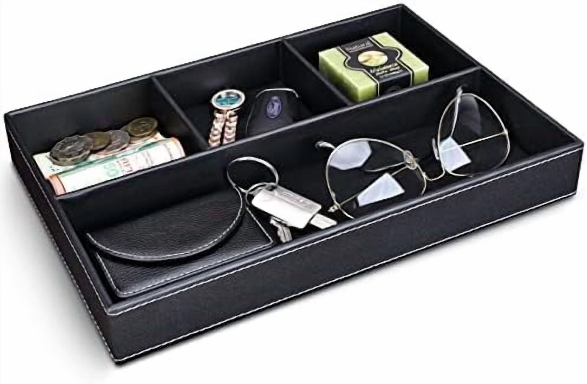 Faux Leather Valet Tray for Men, Stackable Jewelry Trays Drawer ...