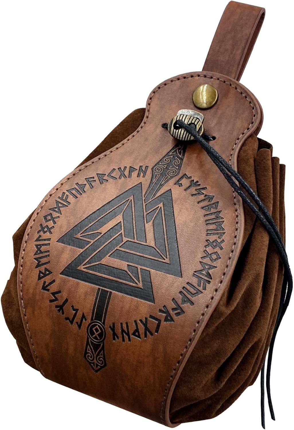 Faux Leather Viking Pouch, Nordic Compass Pattern Wallet, Drawstring ...