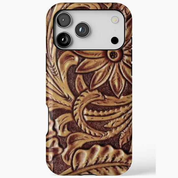 Faux Leather Western Tooled Daisies iPhone Case 11 through 17 Pro Max ...
