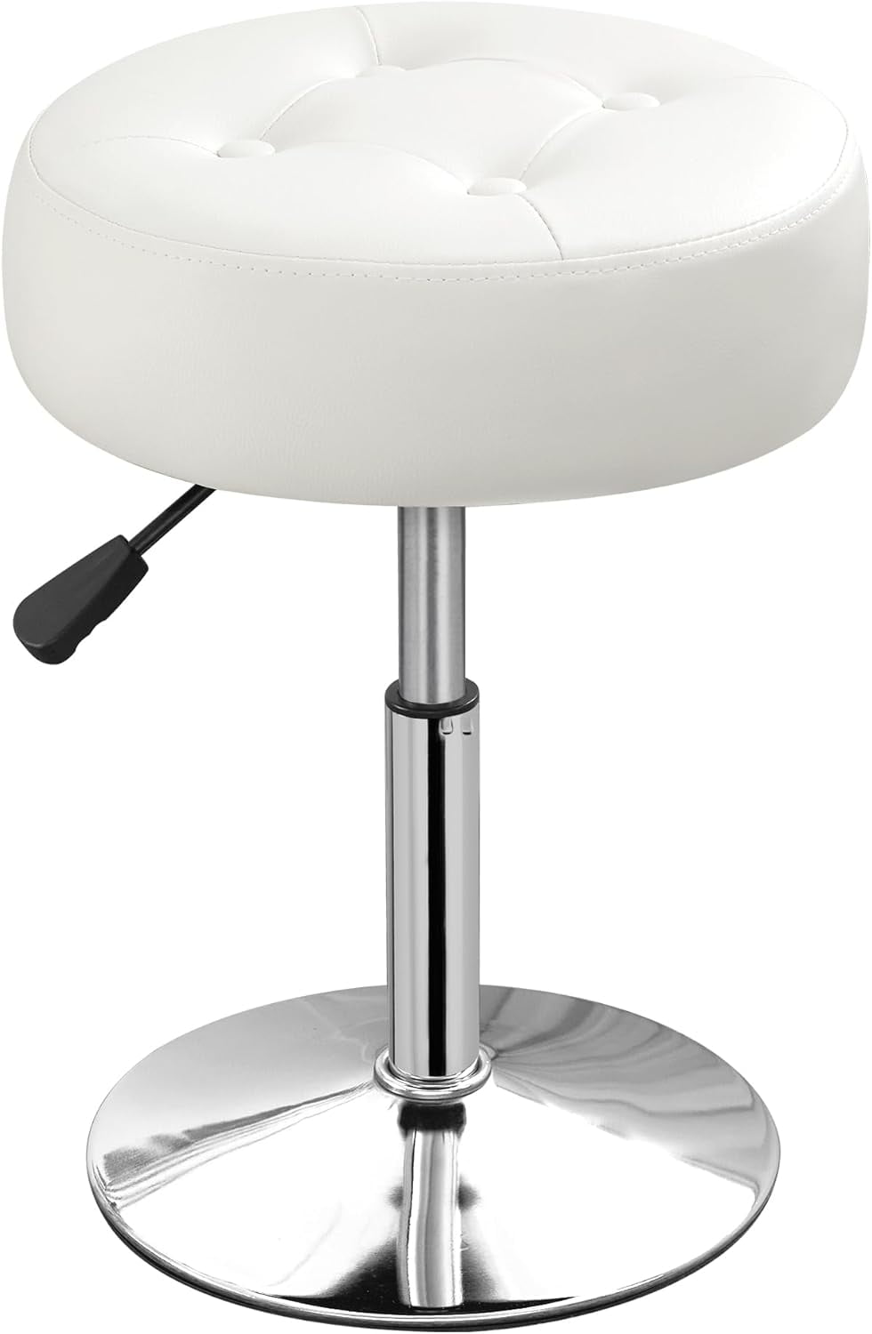 Faux Leather White Swivel Vanity Stool Chair, Height Adjustable Ottoman ...