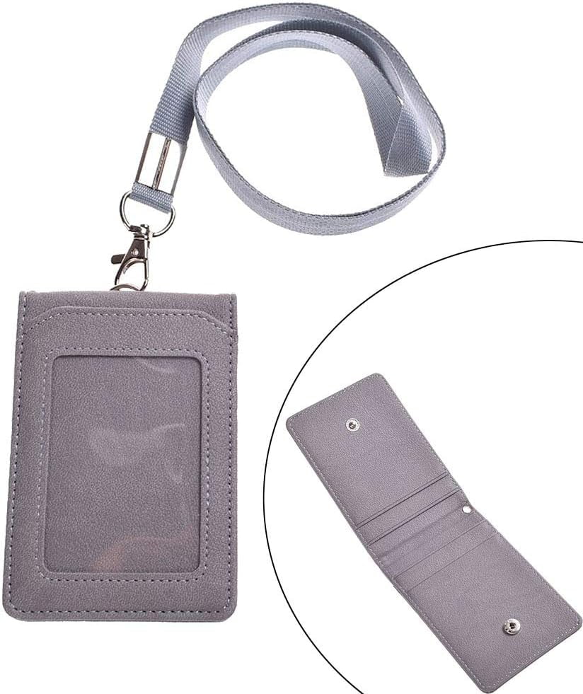 Faux Leather Work ID Badge Holder with Lanyard Removable Vertical 5 ...